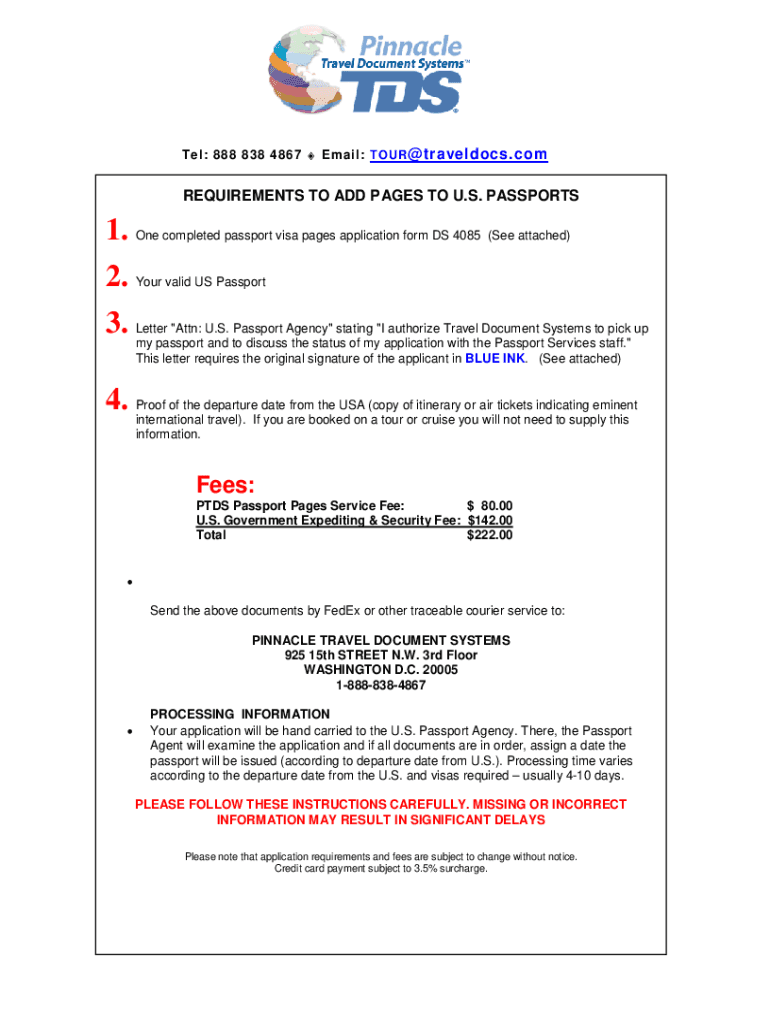 Fillable Online Requirements to Add Pages to U.S. Passports Fax Email Print - pdfFiller