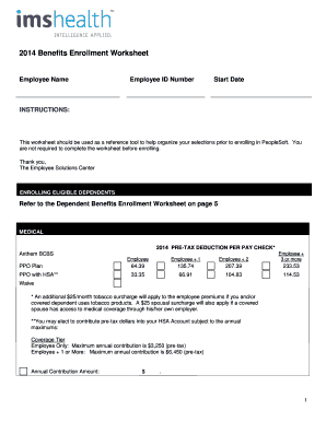 Fillable Online 2013 Benefits Enrollment Worksheet - Anthem Fax Email ...