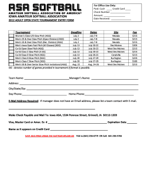 Fillable Online 2012 ADULT OPEN STATE TOURNAMENT ENTRY FORM Fax Email ...