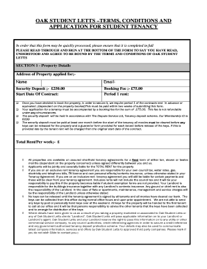 Fillable Online Student application form - Oak Student Letts Fax Email ...