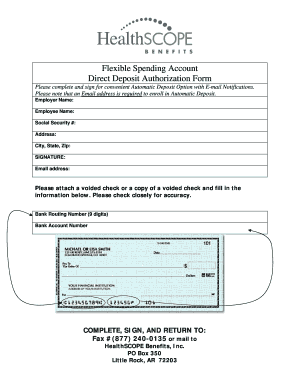 Fillable Online FSA Direct Deposit Form - HealthSCOPE Benefits Fax ...