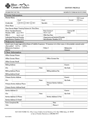 Fillable Online Dentist Profile Form - Blue Cross of Idaho Fax Email Print - pdfFiller