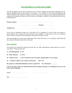 Fillable Online Management Acceptance Form - Lines & James Letting ...