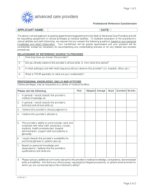 Fillable Online Professional Reference Questionnaire Fax Email Print - pdfFiller