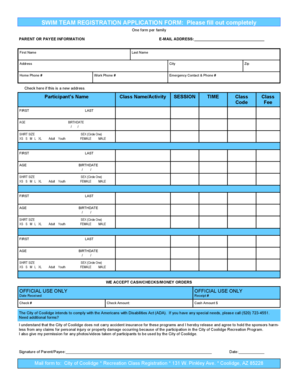 Fillable Online SWIM TEAM AND SWIM LESSON FORMS Fax Email Print - pdfFiller