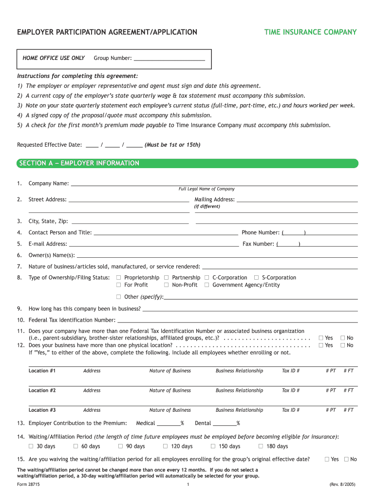 Fillable Online Employer Participation Agreement/Application Fax Email Print - pdfFiller