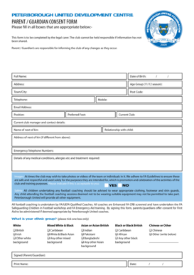 Fillable Online Parent / guardian consent form - Peterborough United ...