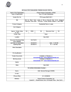 Fillable Online DETAILS FOR PUBLISHING TENDER ON NIC PORTAL bNameb of ...