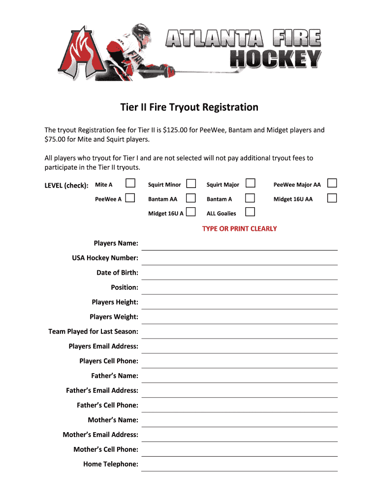 Fillable Online Tier II Fire Tryout Registration Fax Email Print ...