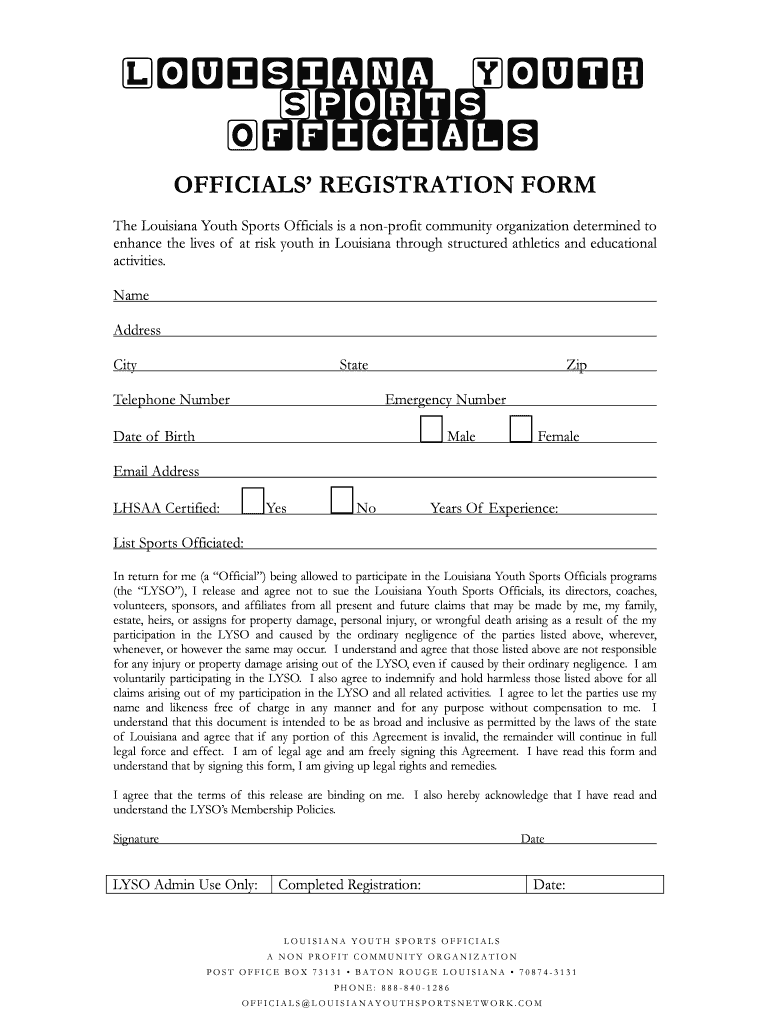 Fillable Online OFFICIALS’ REGISTRATION FORM Fax Email Print - pdfFiller