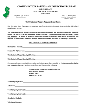 Fillable Online Unit Statistical Report Request Order Form - New Jersey ...