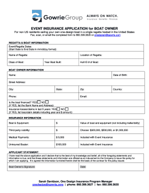 Fillable Online EVENT INSURANCE APPLICATION - Gowrie Fax Email Print ...