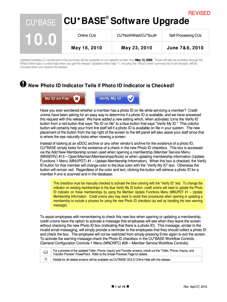 Fillable Online CU*BASE Software Upgrade 10.0 Fax Email Print - pdfFiller