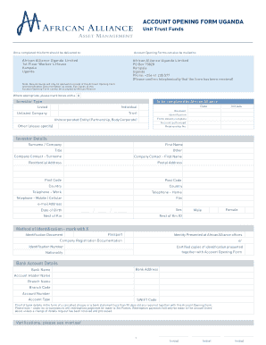 Fillable Online Uganda Account Opening Form Pg1 - African Alliance Fax ...
