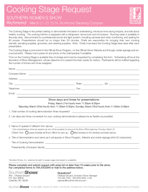 Fillable Online Cooking Stage Request Form - Southern Shows, Inc. Fax ...