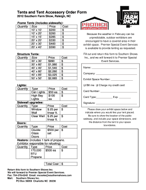 Fillable Online Tents and Tent Accessory Order Form Fax Email Print ...