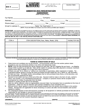 Fillable Online Absentee Bid Form - Motley's Auction & Realty Group Fax ...