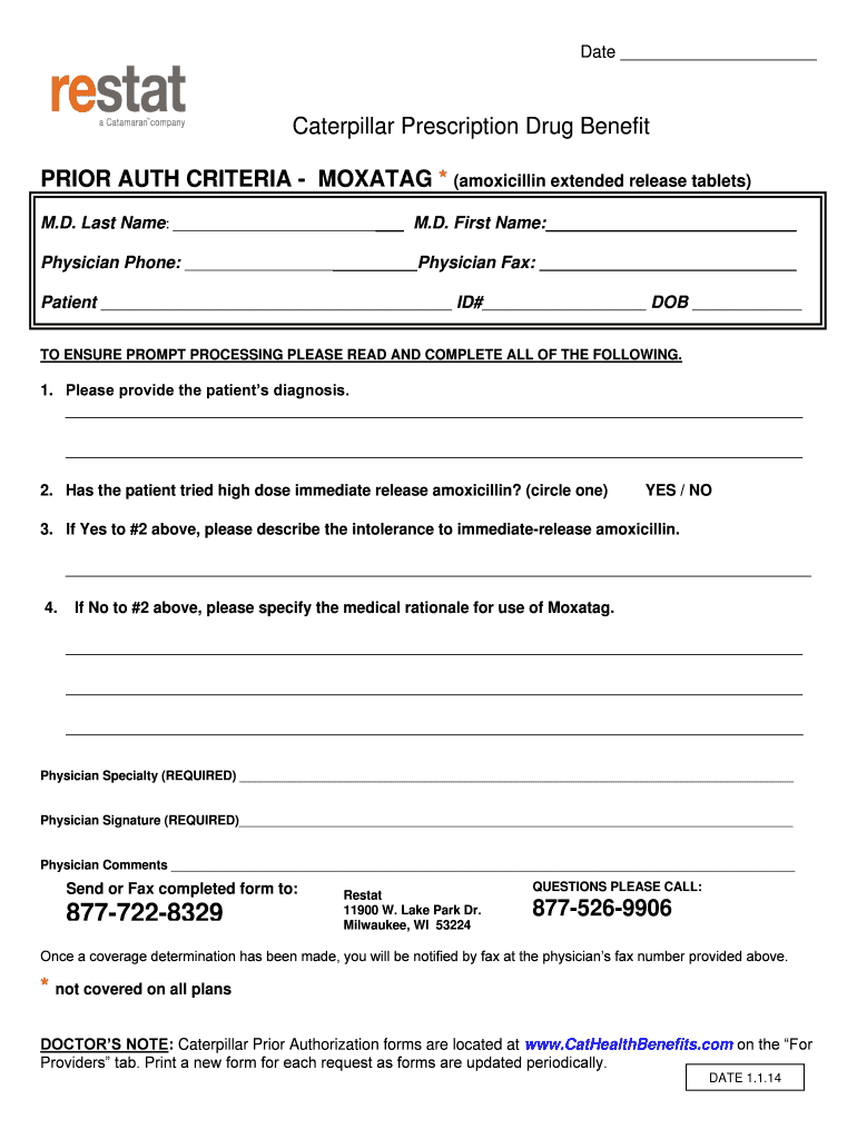 Fillable Online Prior Authorization Criteria for Moxatag (Amoxicillin ...