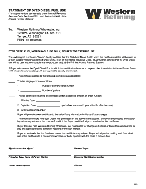 Fillable Online Dyed Diesel Fuel Use Form - Western Refining Fax Email ...