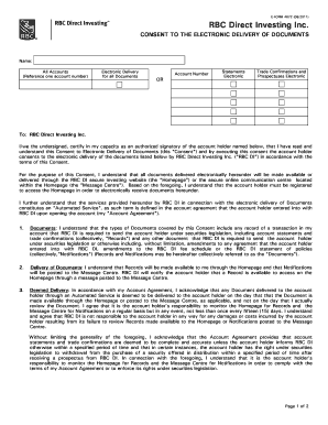 Fillable Online Consent to the Electronic Delivery of Documents - RBC ...