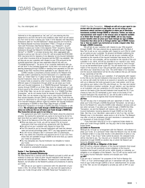 Fillable Online CDARS Deposit Placement Agreement Fax Email Print ...