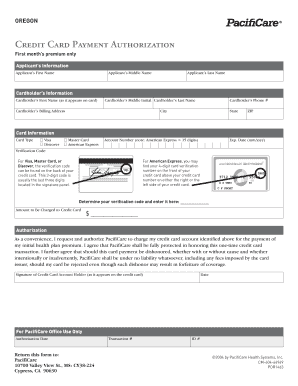 Fillable Online Credit Card Payment Authorization - Oregon Health ...