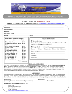 Fillable Online NEW! Marketing Opportunities & Show Guide Ad Order Form Fax Email Print - pdfFiller