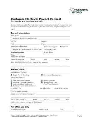 Fillable Online Application Form - Toronto Hydro Fax Email Print ...