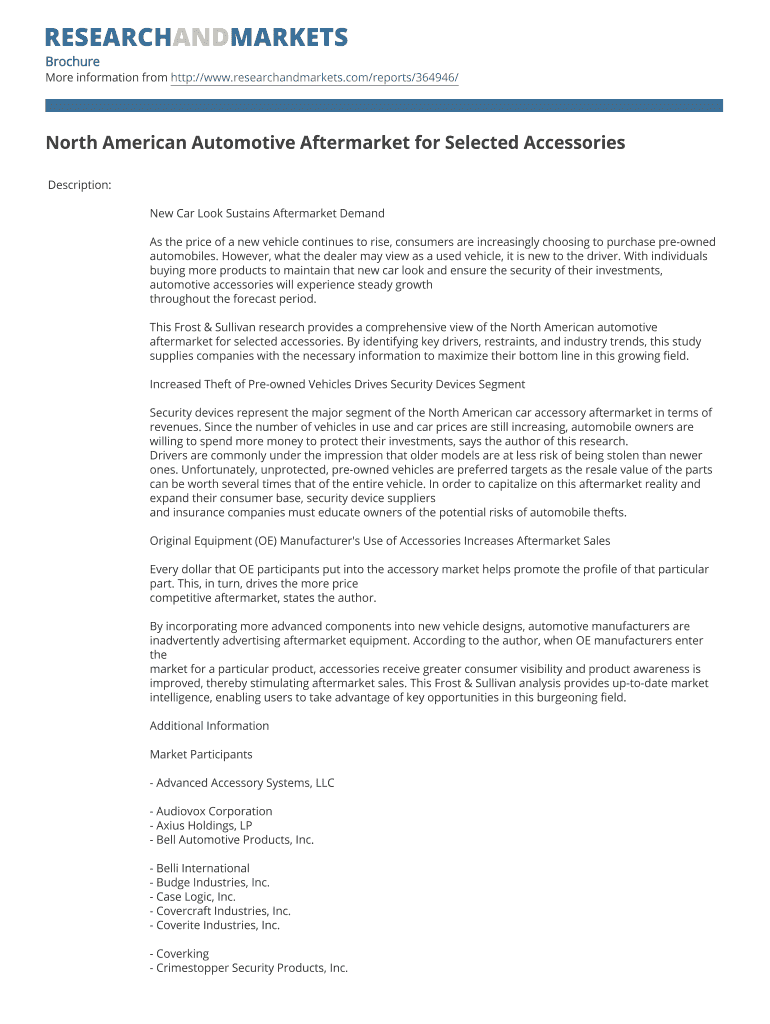 Fillable Online North American Automotive Aftermarket for Selected Accessories Fax Email Print ...