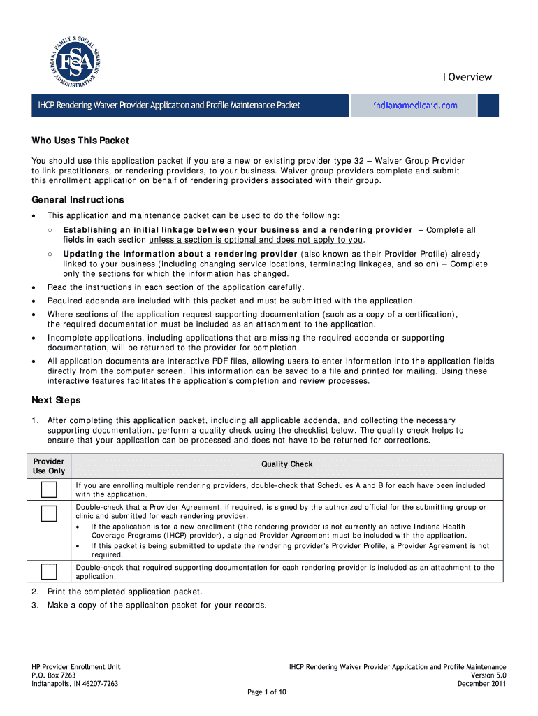 Fillable Online IHCP Rendering Waiver Provider Application and Profile ...