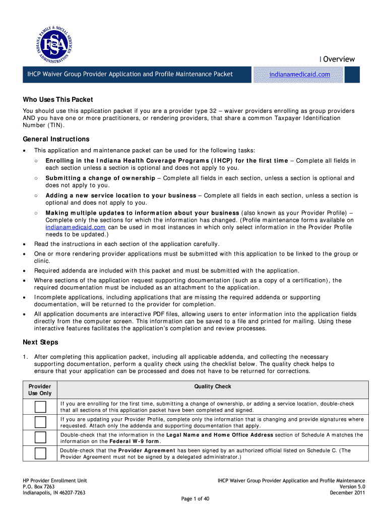Fillable Online IHCP Waiver Group Provider Application and Profile ...