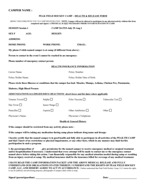 Fillable Online Peak fh camp medical form Fax Email Print - pdfFiller