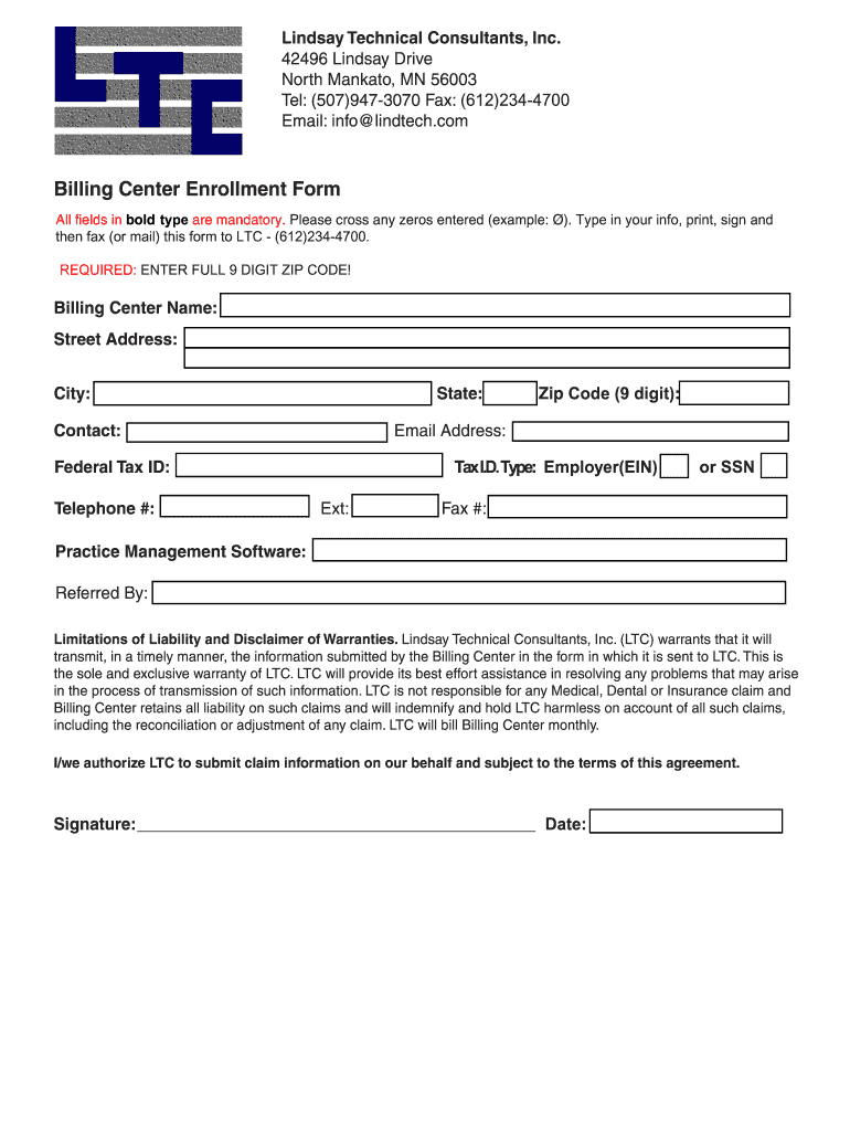 Fillable Online Billing Center Enrollment Form Fax Email Print - pdfFiller
