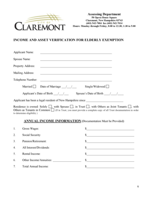 Fillable Online Elderly exemption Application - City of Claremont Fax ...