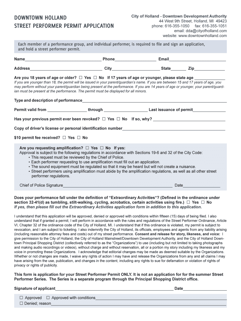 Fillable Online Street Performer Permit Application Fax Email Print ...