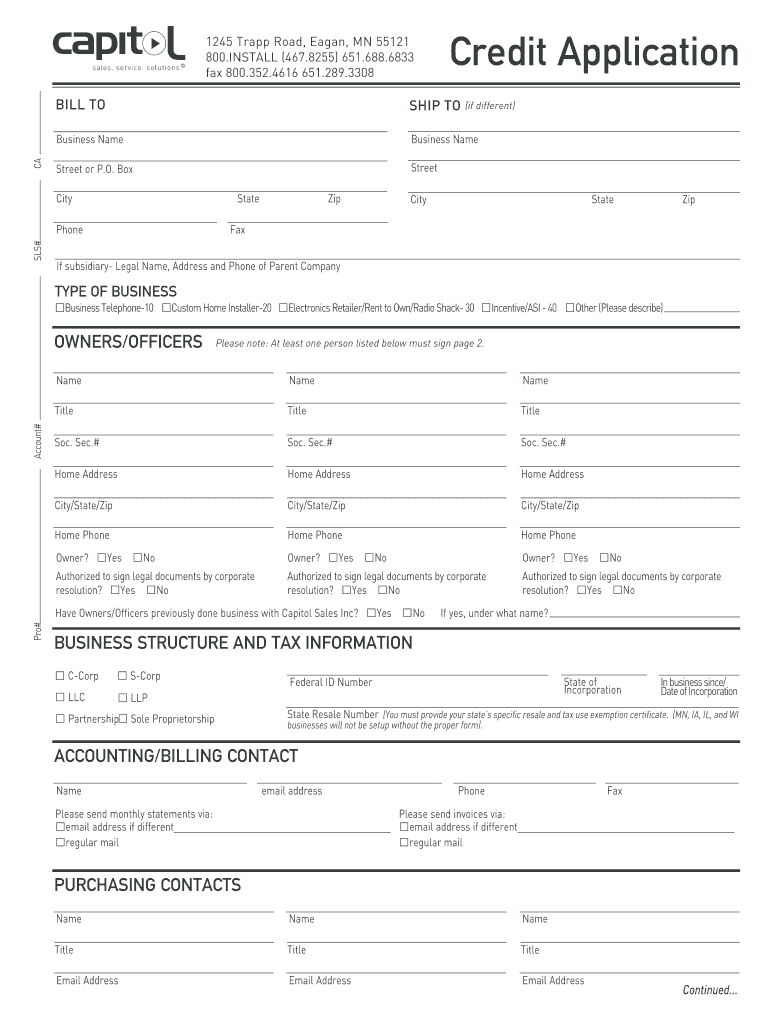 Fillable Online Capitol Sales Credit Application Fax Email Print - pdfFiller