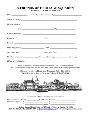 Fillable Online Group Tour Application - Heritage Square Fax Email ...