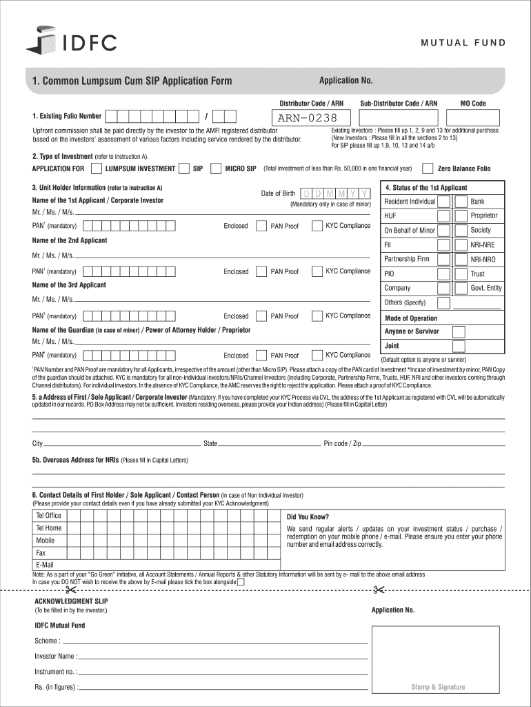 Fillable Online Common Lumpsum Cum SIP Application Form Fax Email Print - pdfFiller