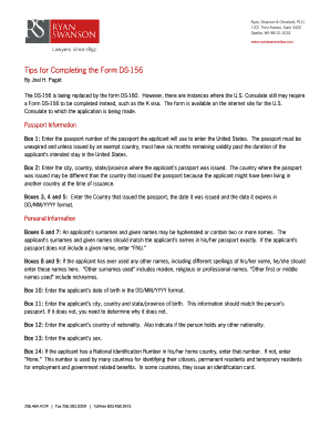 Fillable Online Tips for Completing the Form DS-156 - Ryan, Swanson ...