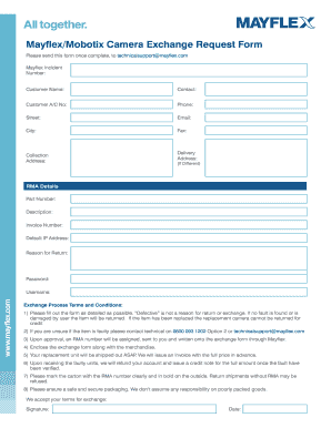 Fillable Online Mayflex/Mobotix Camera Exchange Request Form Fax Email Print - pdfFiller