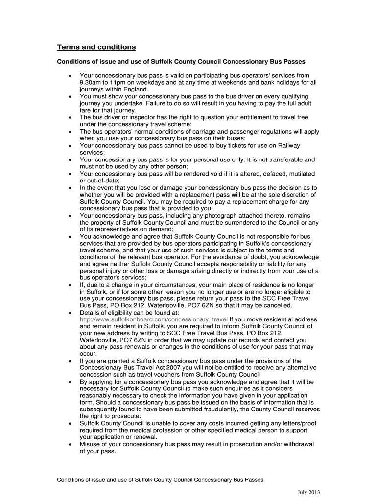 Fillable Online Concessionary travel pass, bus pass - Norfolk County Council Fax Email Print ...