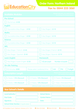 Fillable Online Order Form: Northern Ireland - Education City Fax Email ...