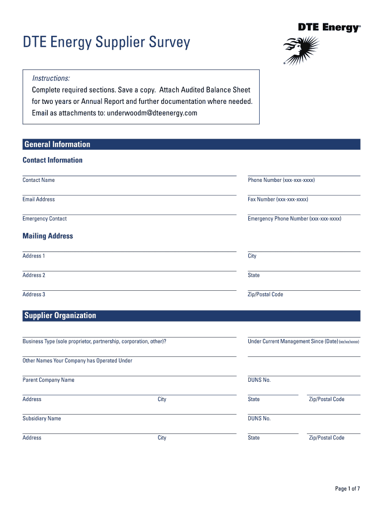 Fillable Online DTE Energy Supplier Survey Fax Email Print - pdfFiller