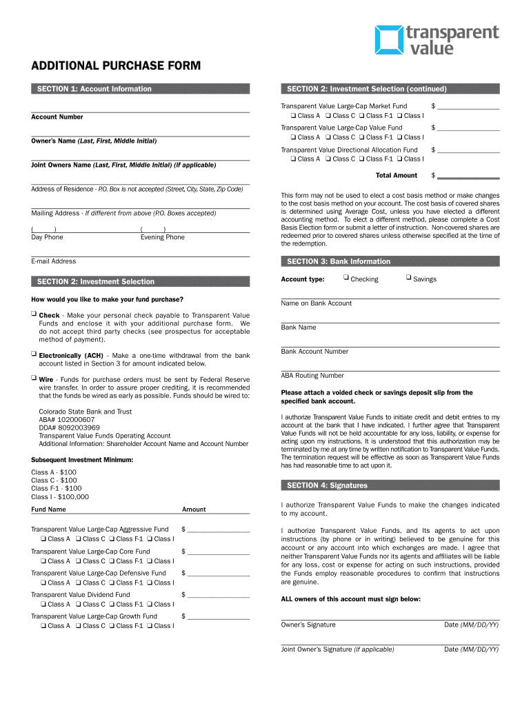 Fillable Online ADDITIONAL PURCHASE FORM Fax Email Print - pdfFiller
