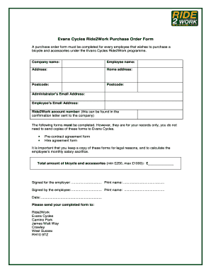 Fillable Online Evans Cycles Ride2Work Purchase Order Form Fax Email ...
