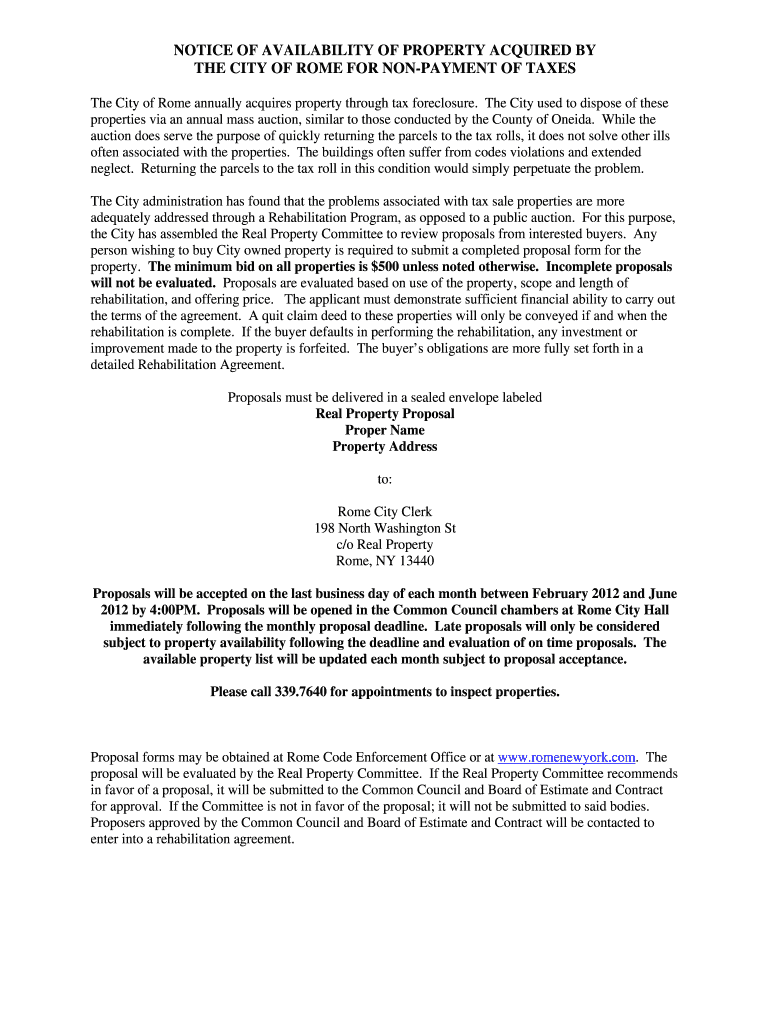 Fillable Online Notice of Availability of Property Fax Email Print ...