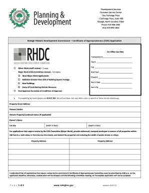 Fillable Online raleighnc COA Application Form (PDF) - City of Raleigh ...