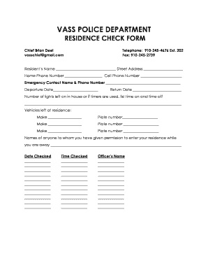 Fillable Online Vass police department residence check form - Town of ...