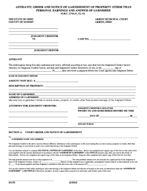 Fillable Online Affidavit order and notice of garnishment of property ...