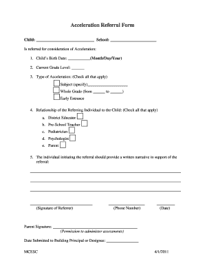 Fillable Online columbiana k12 oh Acceleration Referral Form Fax Email ...